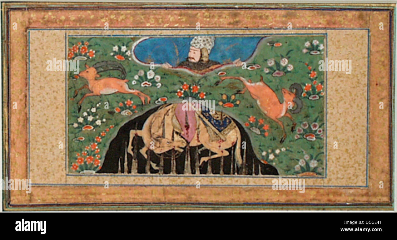 This page from the Shahnama (Book of Kings) shows Raksh, the horse of ...