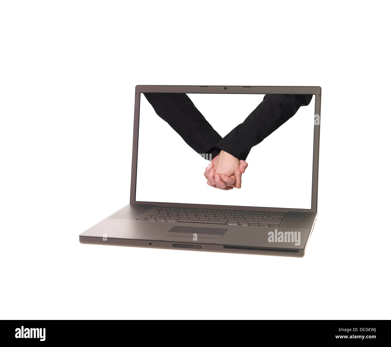 Laptop displaying two men holding hands Stock Photo - Alamy