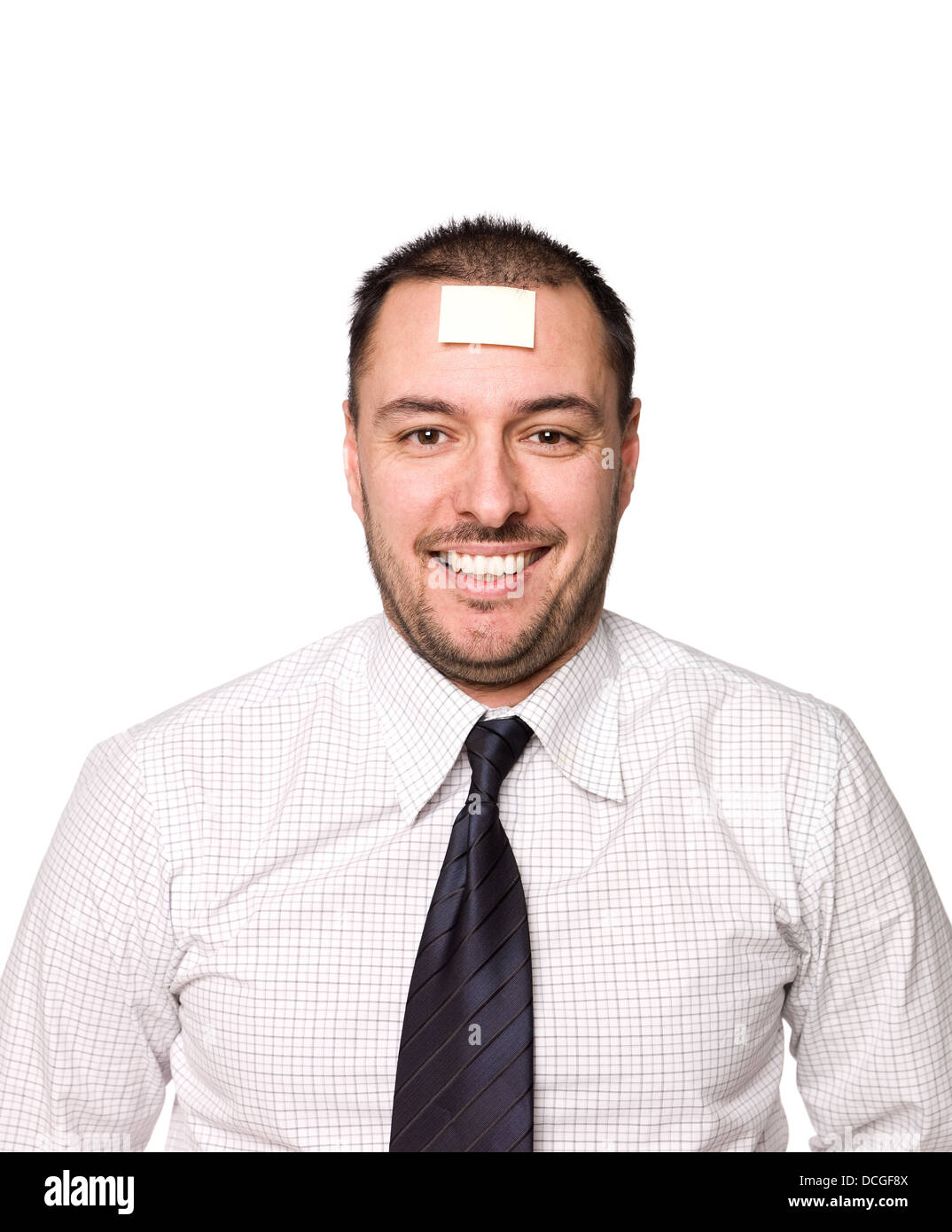 Man with a note on his forehead Stock Photo - Alamy