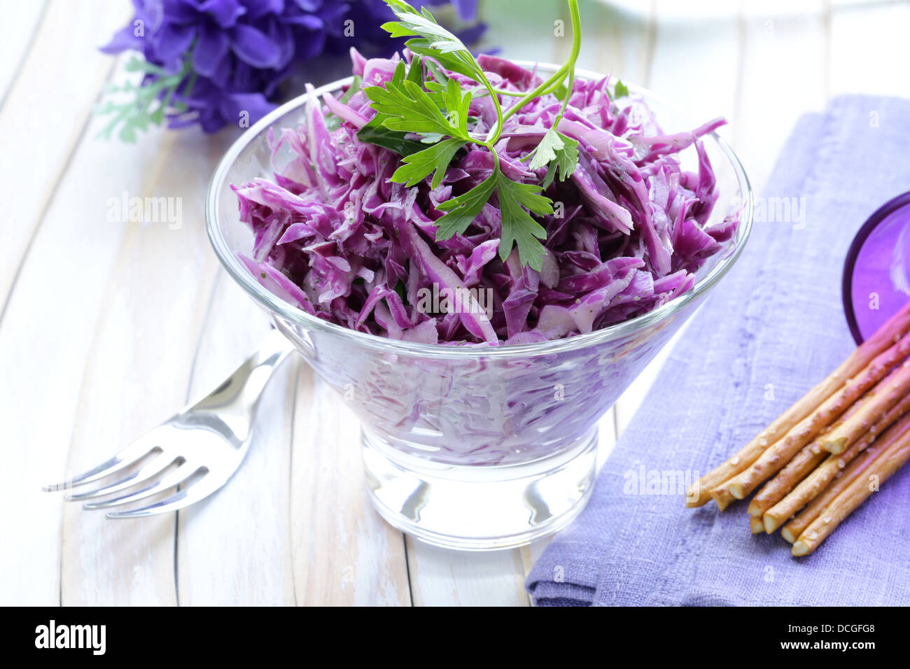 coleslaw salad of red cabbage with parsley and mayonnaise Stock Photo ...