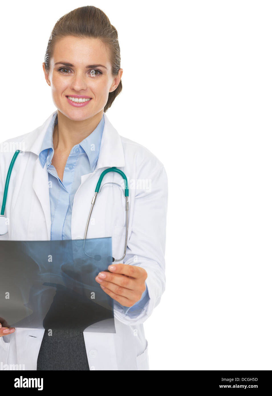 Happy doctor woman checking fluorography Stock Photo - Alamy