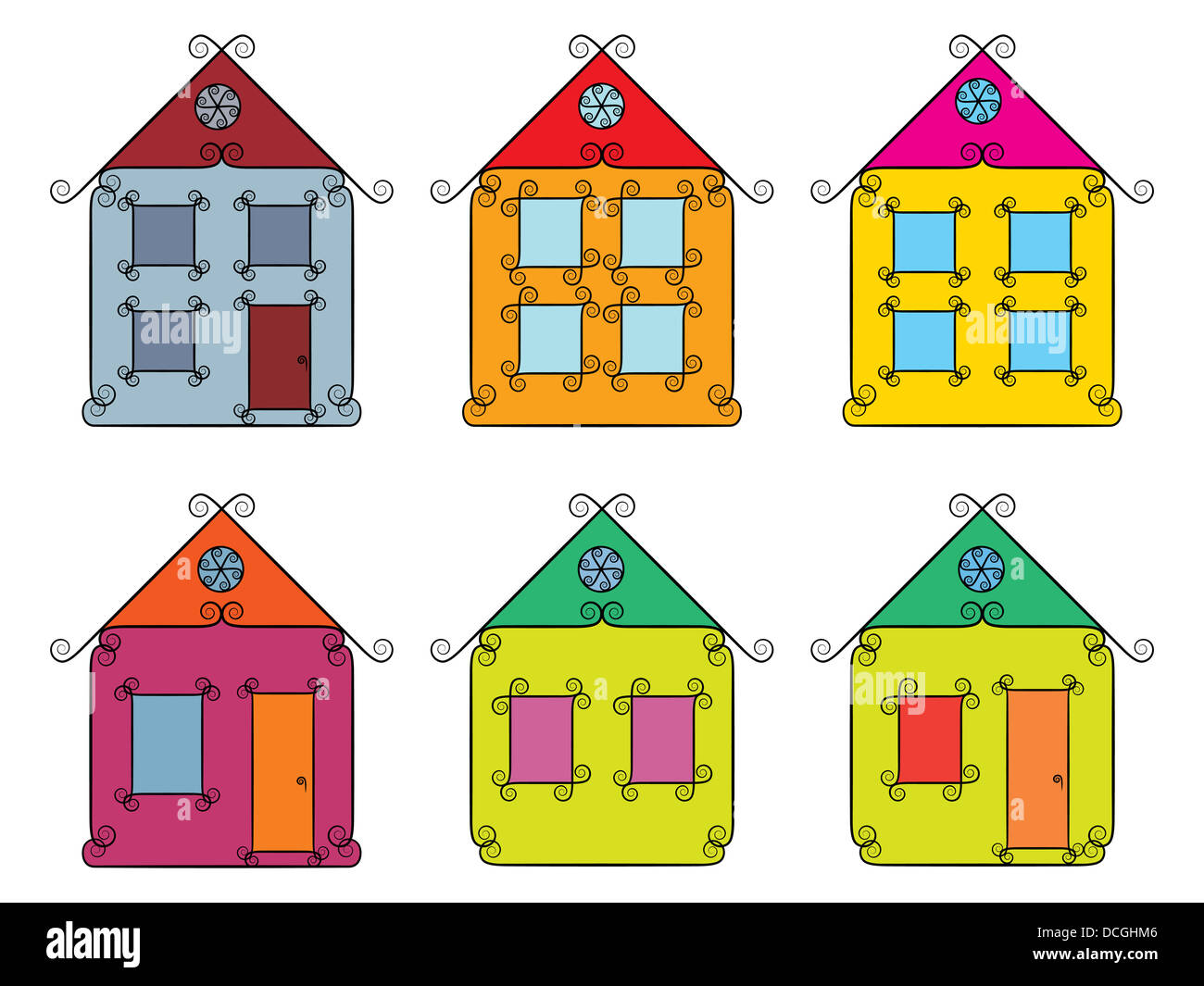 set of vintage color houses over white Stock Photo - Alamy