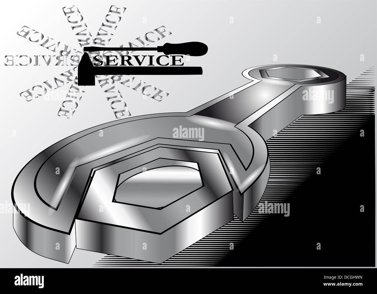 service. wrench, hammer and screwdriver Stock Photo - Alamy