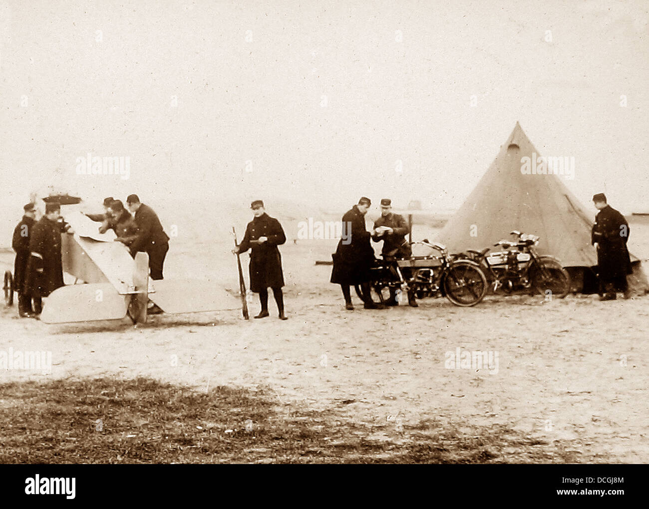 Belgian aeroplane and motorcycle despatch riders during WW1 Stock Photo ...