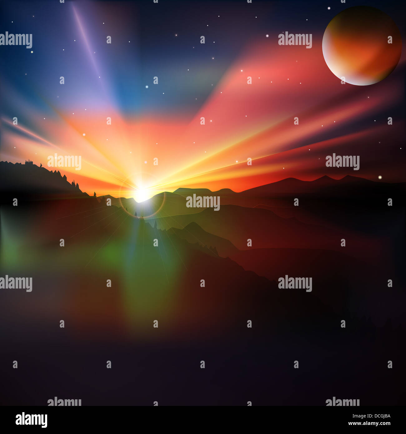 abstract nature background with mountains and sunrise Stock Photo - Alamy