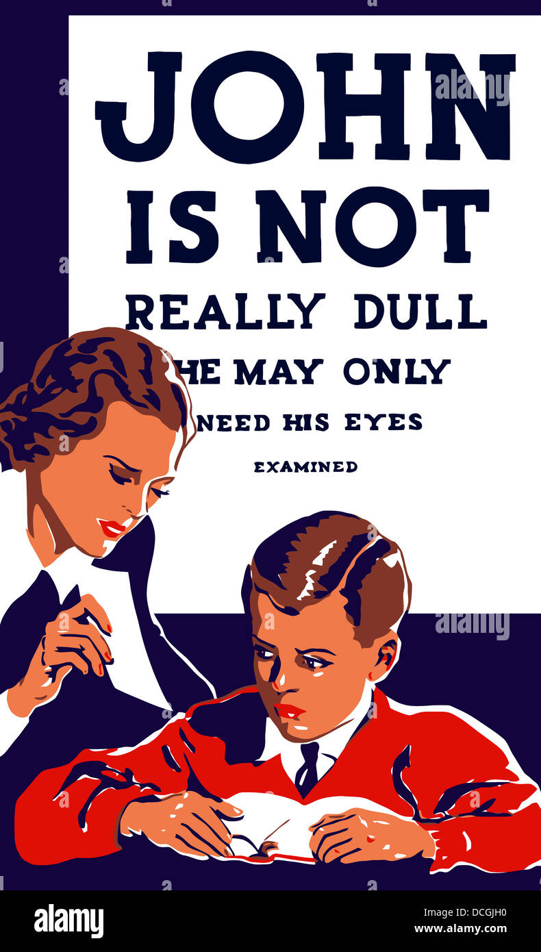 Vintage WPA propaganda poster featuring a teacher and young boy reading ...