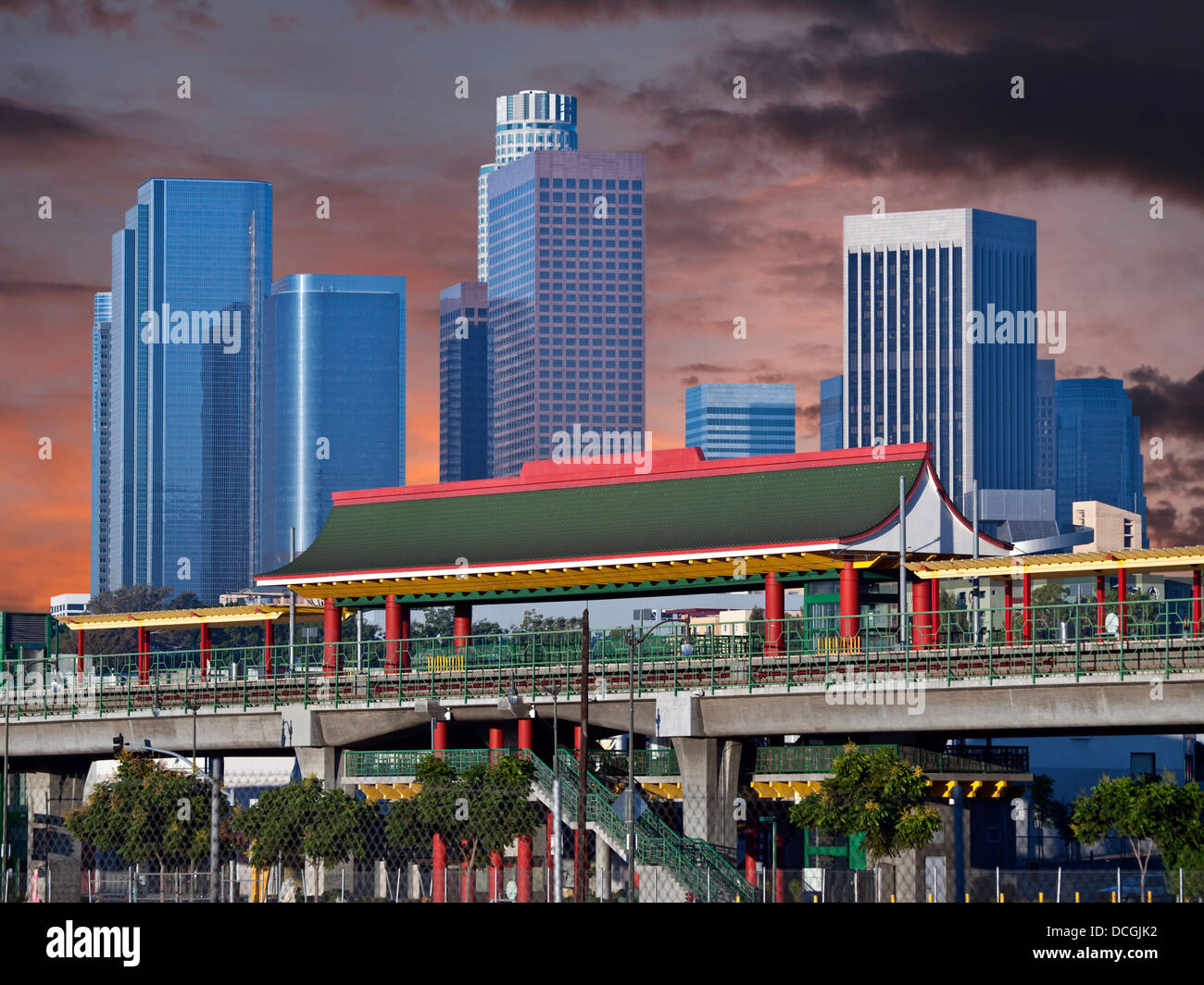 Downtown Los Angeles Chinatown Metro Station with sunset sky Stock ...