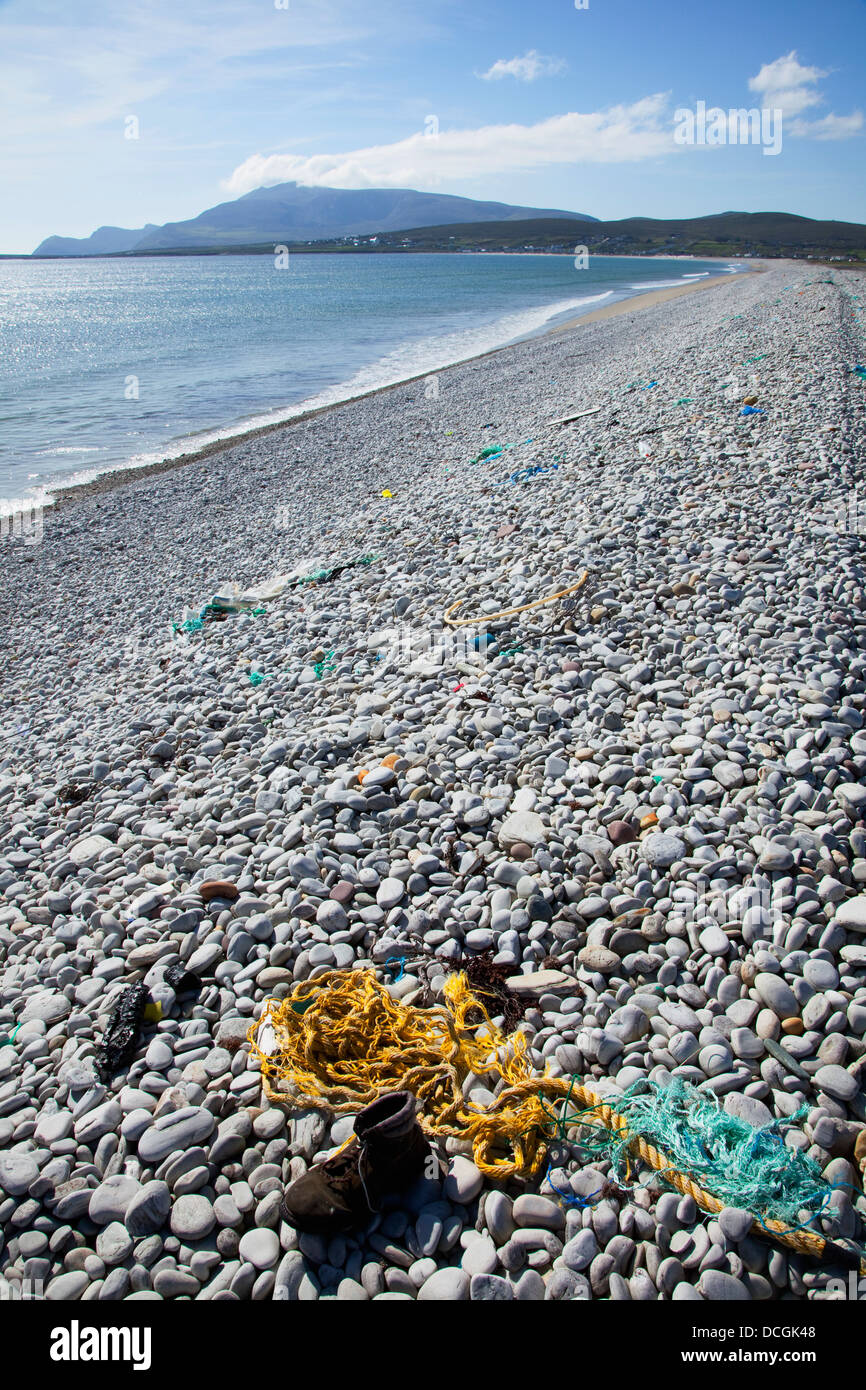 Rope On Rocky Beach; Keel Beach, Achill Island, County Mayo, Ireland ...