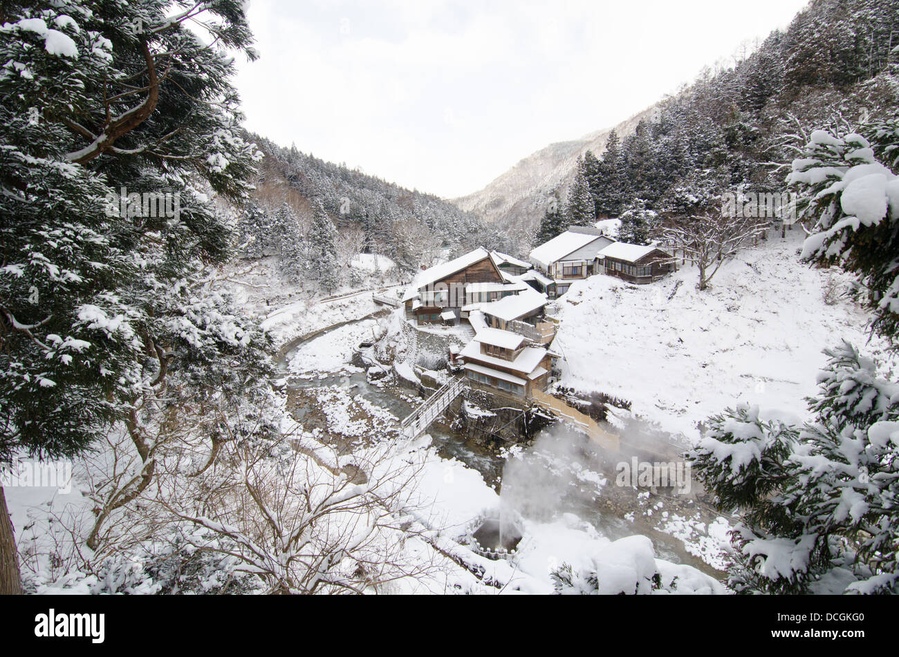 A view of Korakukan Jigokudani onsen close to the Jigokudani Monkey ...