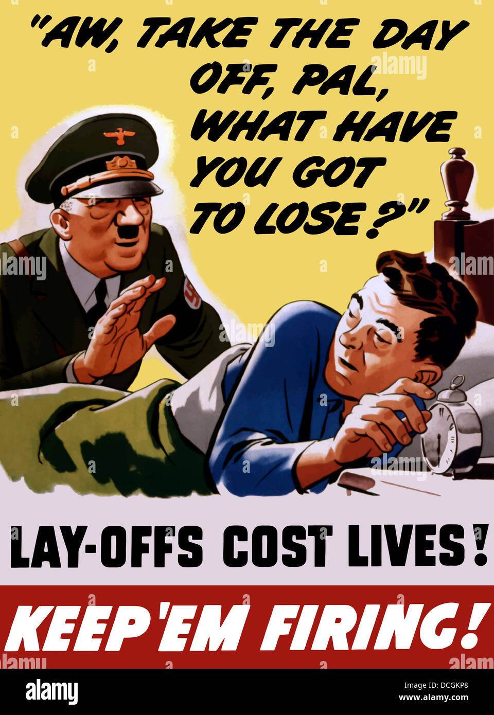 World War II poster of Adolf Hitler leaning over a man in bed Stock ...