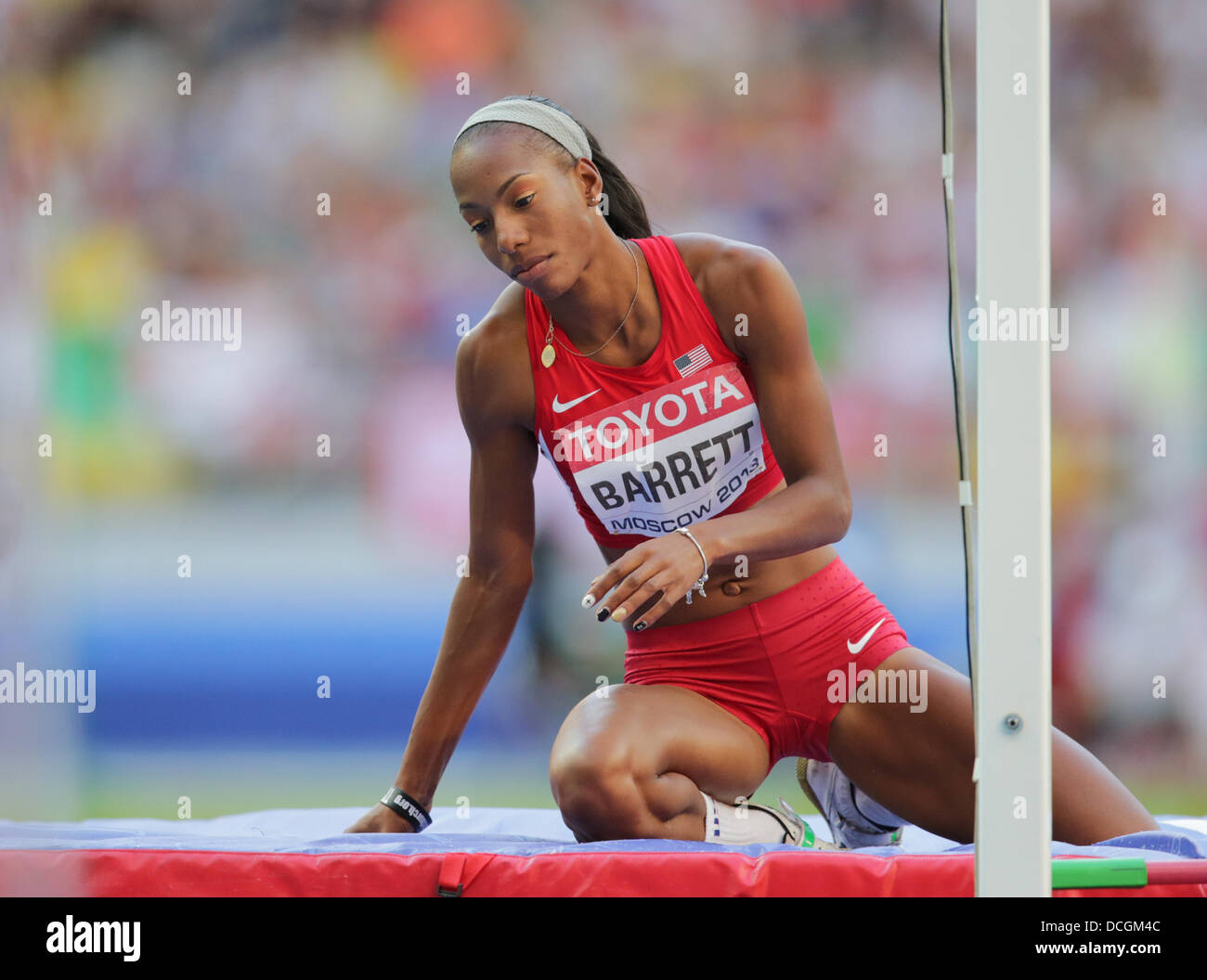 Moscow, Russia. 17th Aug, 2013. Brigetta Barrett of USA reacts during ...