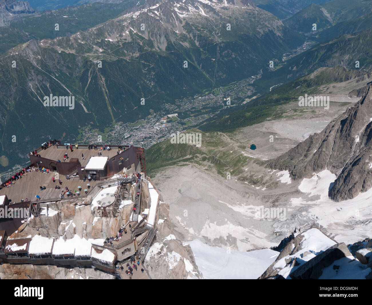 Aerial view of the Aiguille du Midi mountain station and viewing ...