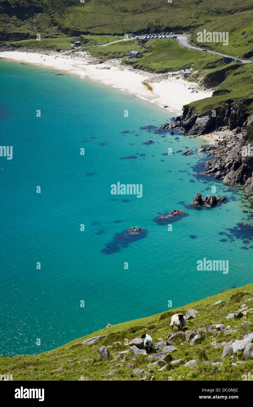 Aerial View Of Keem Beach On Achill Island; County Mayo, Ireland Stock ...