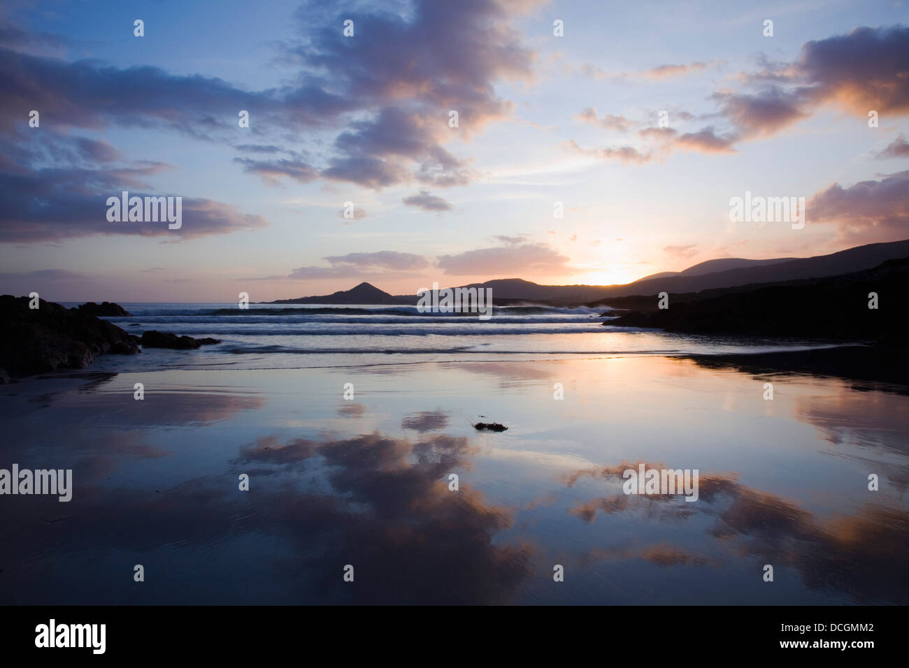 Sunset At Whitestrand Beach Near Castlecove; County Kerry, Ireland ...