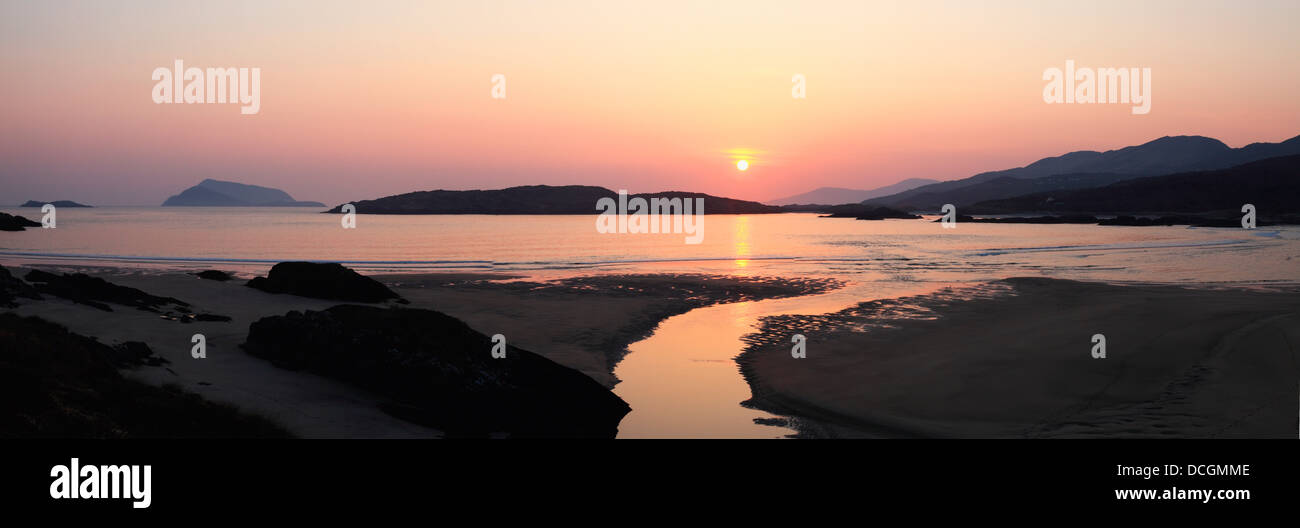 Sunset Over Beach; Derrynane Beach, County Kerry, Ireland Stock Photo ...