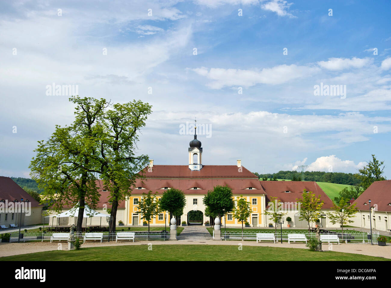 View of the gatehouse of the Baroque castle in Rammenau, Germany, 06 ...