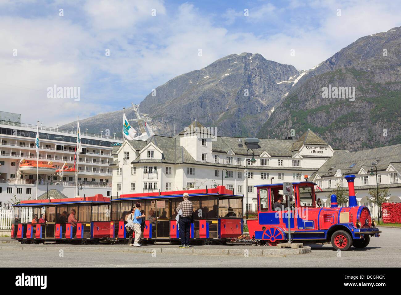 Tourists Troll Train outside the Quality Hotel and Resort in Eidfjord ...