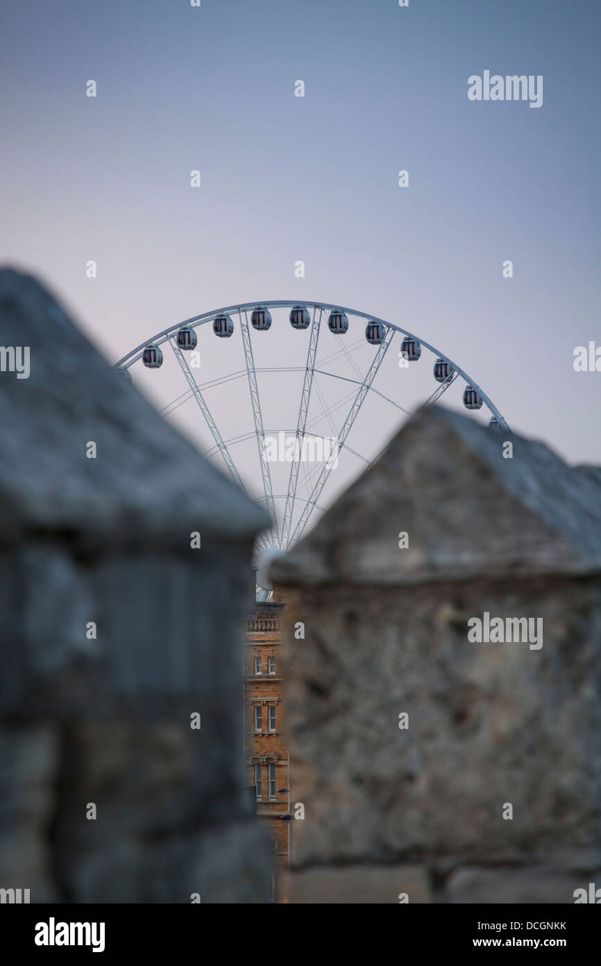 The observation big wheel viewed from the bar roman walls of York City ...