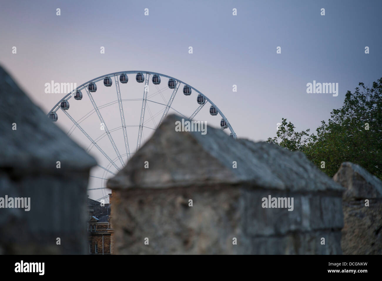 The observation big wheel viewed from the bar roman walls of York City ...