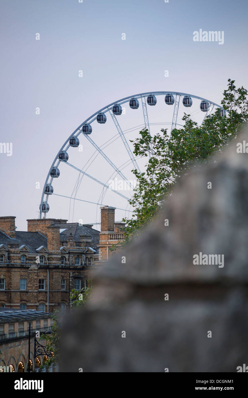 The observation big wheel viewed from the bar roman walls of York City ...