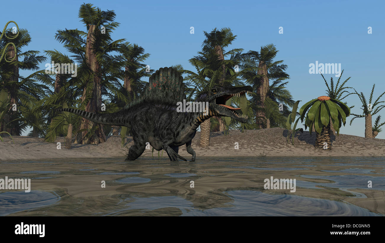 Spinosaurus hunting for food in prehistoric waters Stock Photo - Alamy