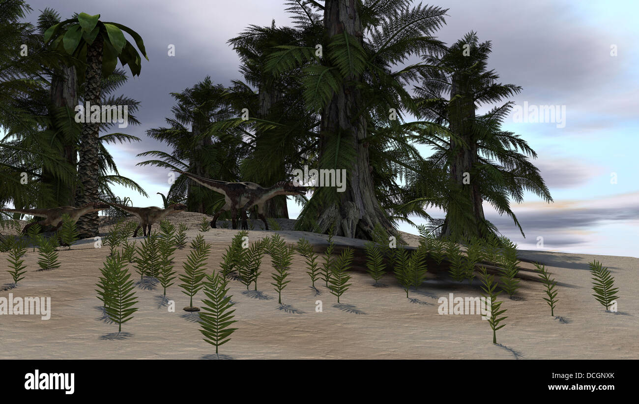 Family utahraptors in prehistoric environment hi-res stock photography ...
