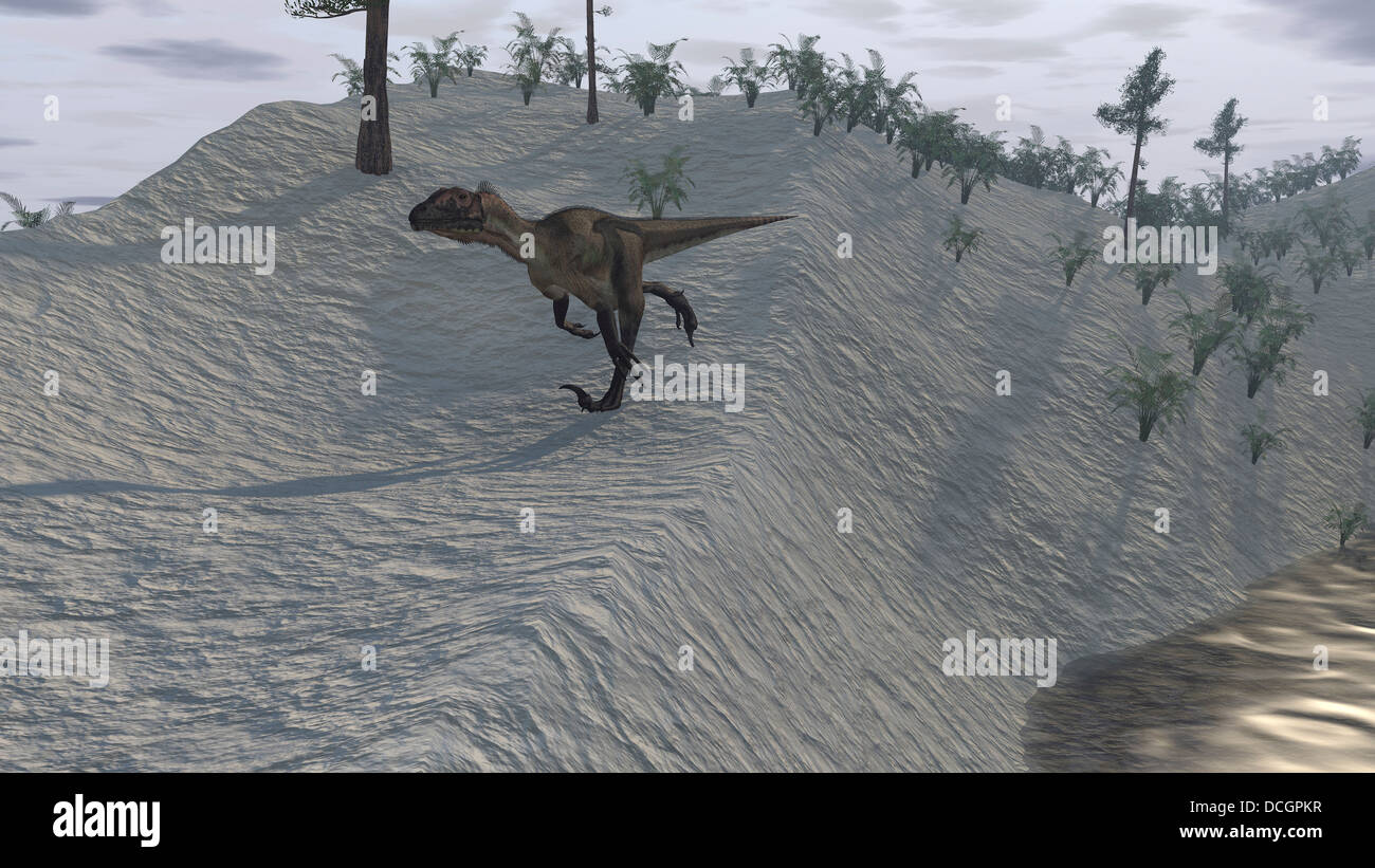 Utahraptor running down a hill Stock Photo - Alamy