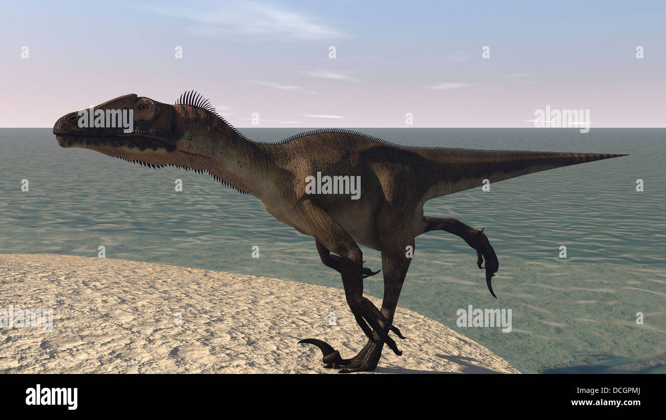Utahraptor running along a bay Stock Photo - Alamy