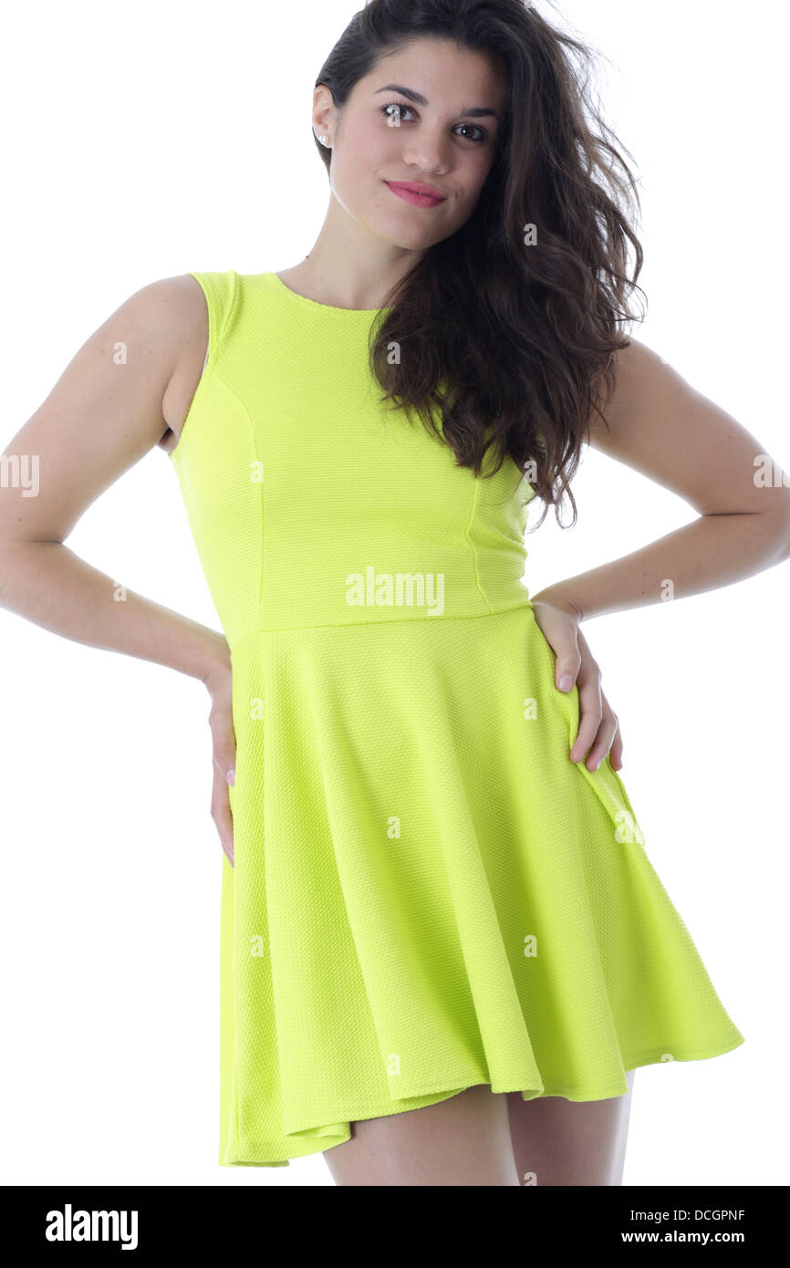 Model Released. Attractive Young Woman Modeling a Short Bright Mini ...