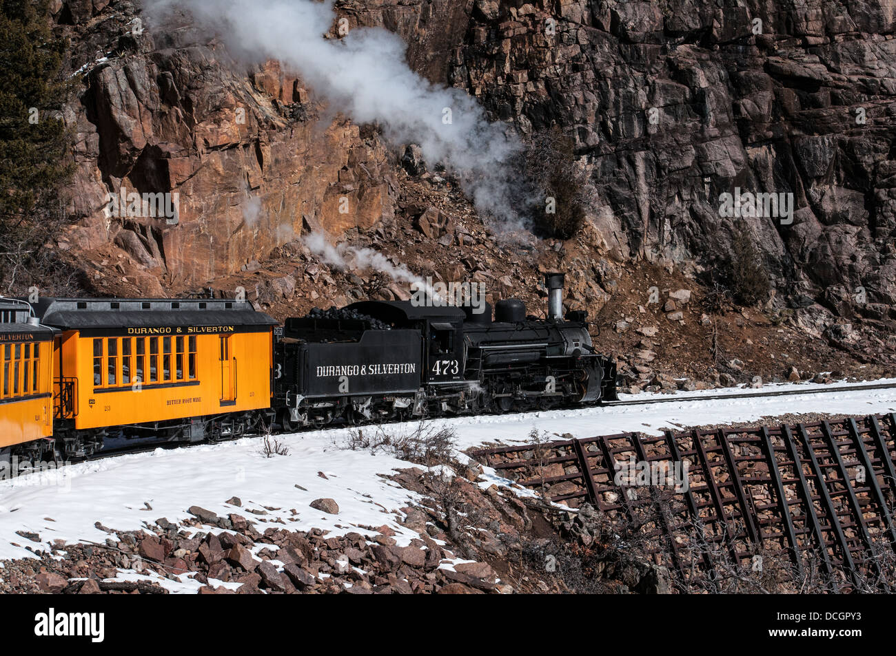 Steam engine and boxcars from the Durango and Silverton Narrow Gauge ...