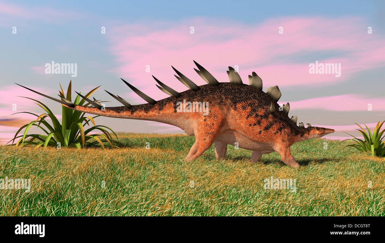 Kentrosaurus walking across prehistoric grasslands Stock Photo - Alamy
