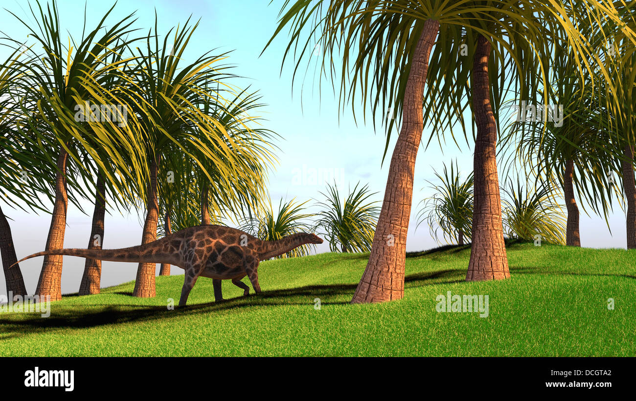 Dicraeosaurus walking across a field Stock Photo - Alamy