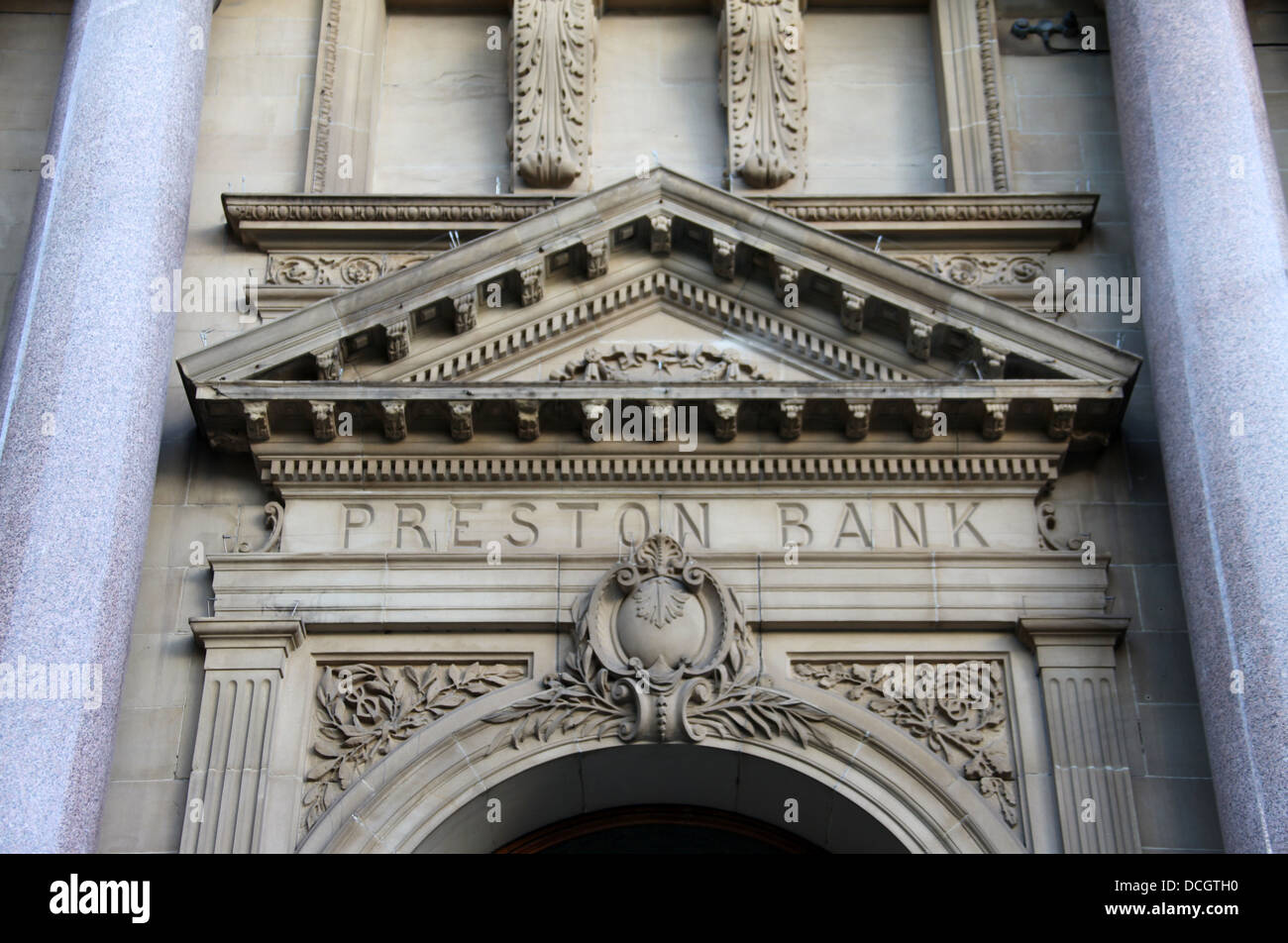 Architectural detail in Southport of the old Preston Bank building ...