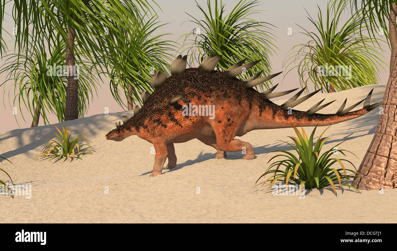 Kentrosaurus walking in a tropical environment Stock Photo - Alamy