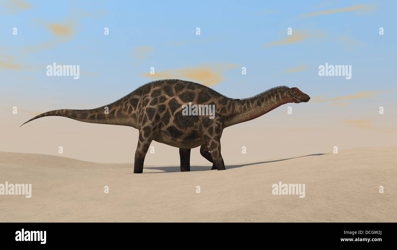 Dicraeosaurus walking across a barren landscape Stock Photo - Alamy