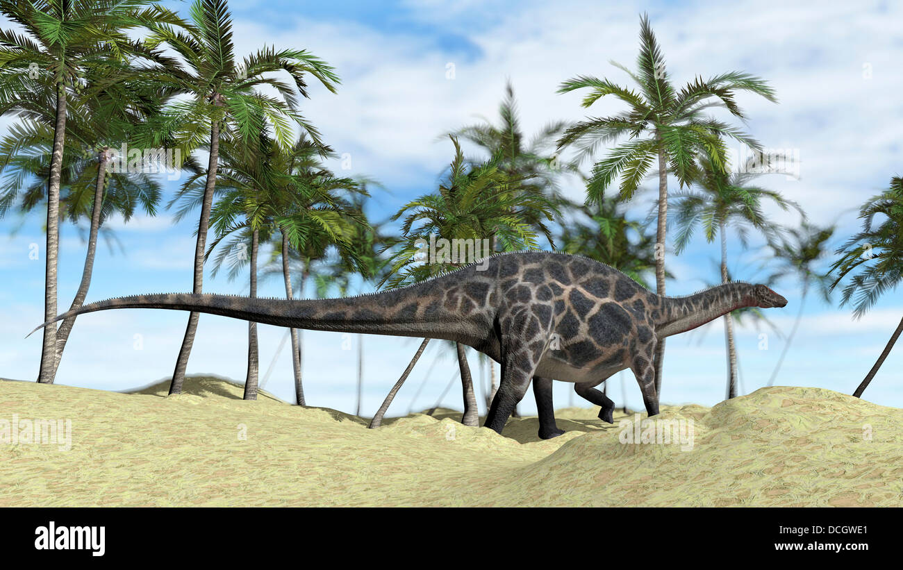Dicraeosaurus walking across a prehistoric landscape Stock Photo - Alamy