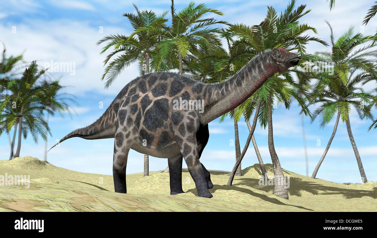 Dicraeosaurus walking across a prehistoric landscape Stock Photo - Alamy