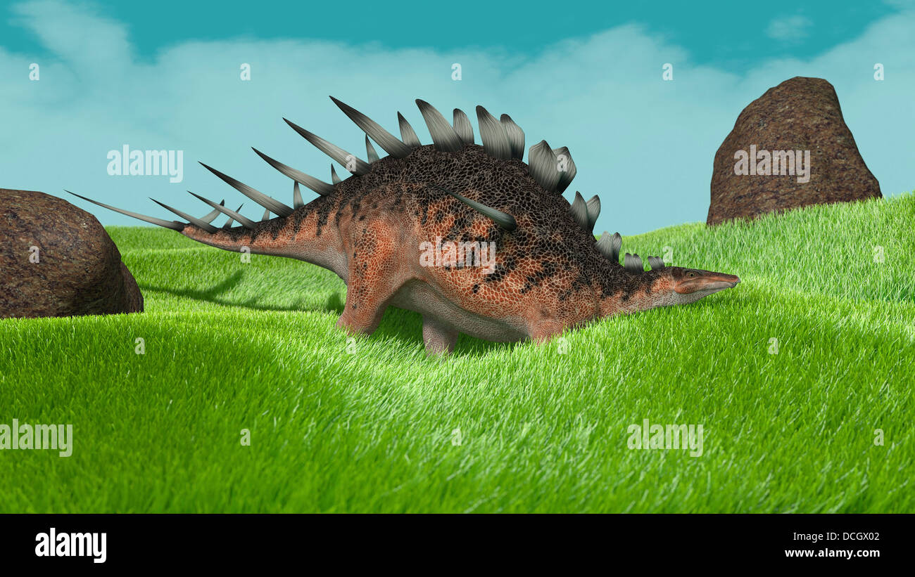 Kentrosaurus walking across prehistoric grasslands Stock Photo - Alamy