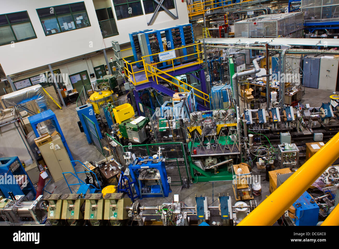 Overall view of beamlines at a particle accelerator research centre ...