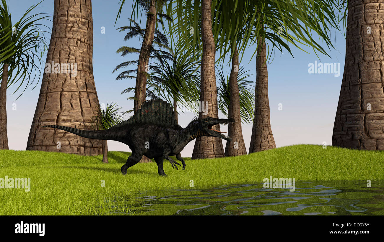 Spinosaurus hunting along the edge of a swamp Stock Photo - Alamy