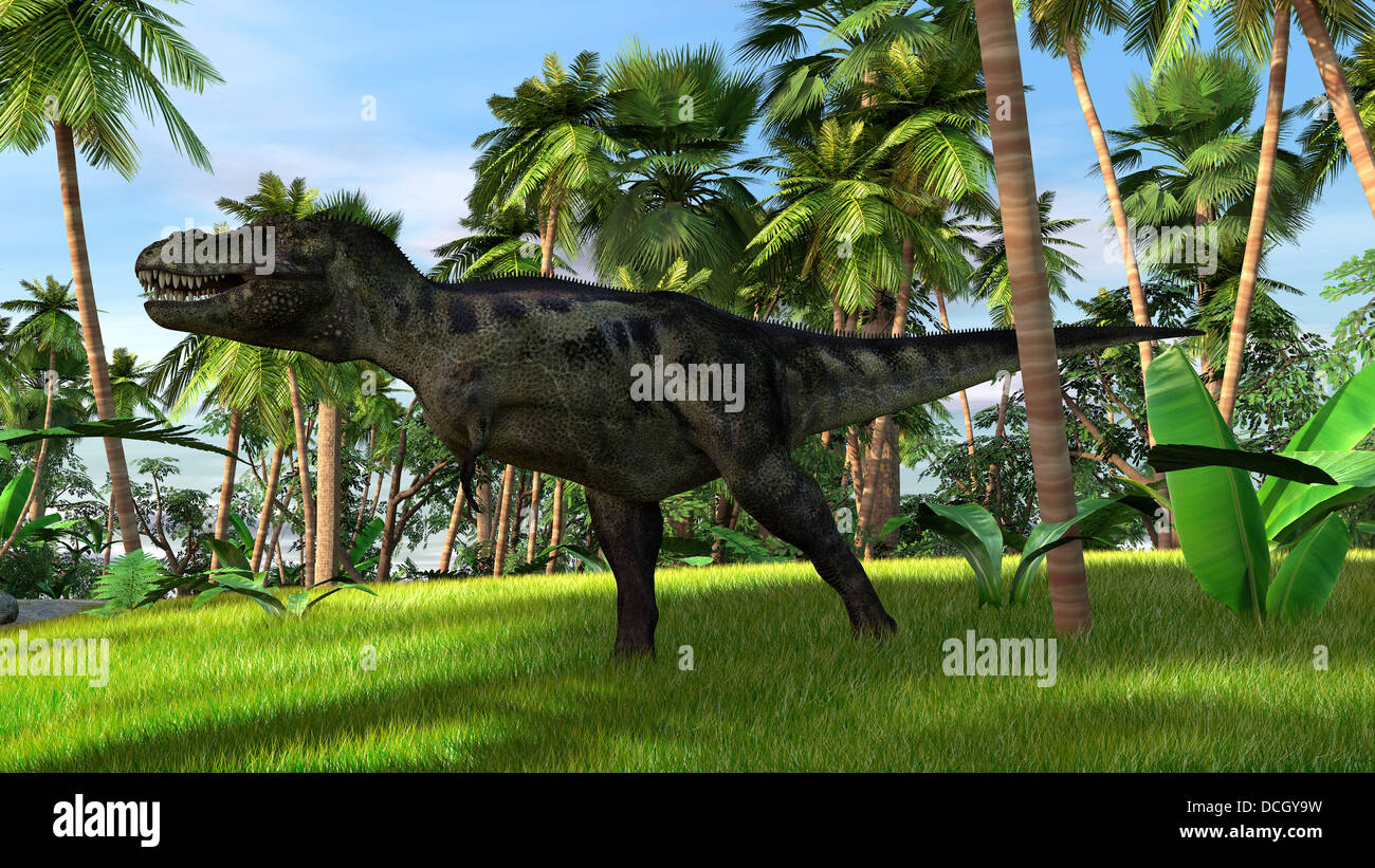 Tyrannosaurus Rex hunting in a tropical landscape Stock Photo - Alamy