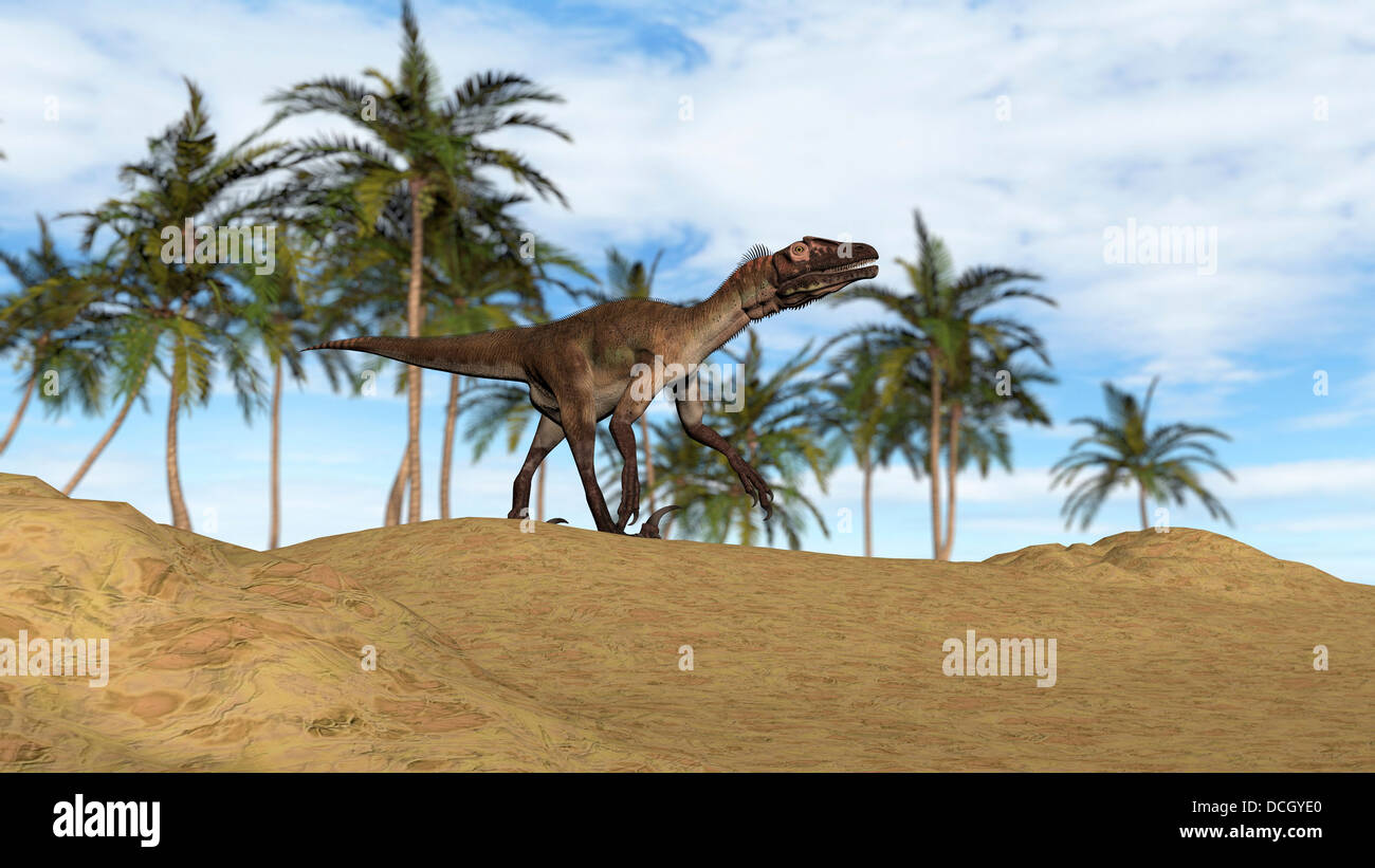 A Utahraptor walking in a prehistoric environment Stock Photo - Alamy