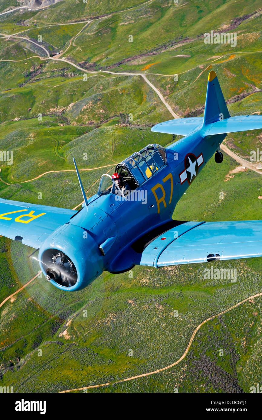 North American T-6 Texan in flight over Chino, California Stock Photo ...