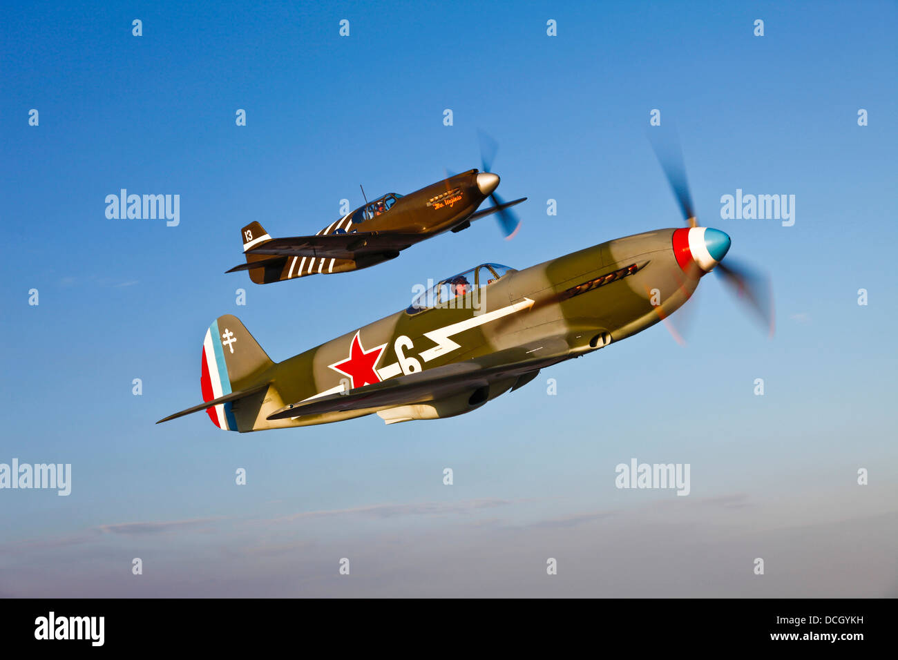 A Yakovlev Yak-9 fighter plane and a North American P-51A Mustang in ...
