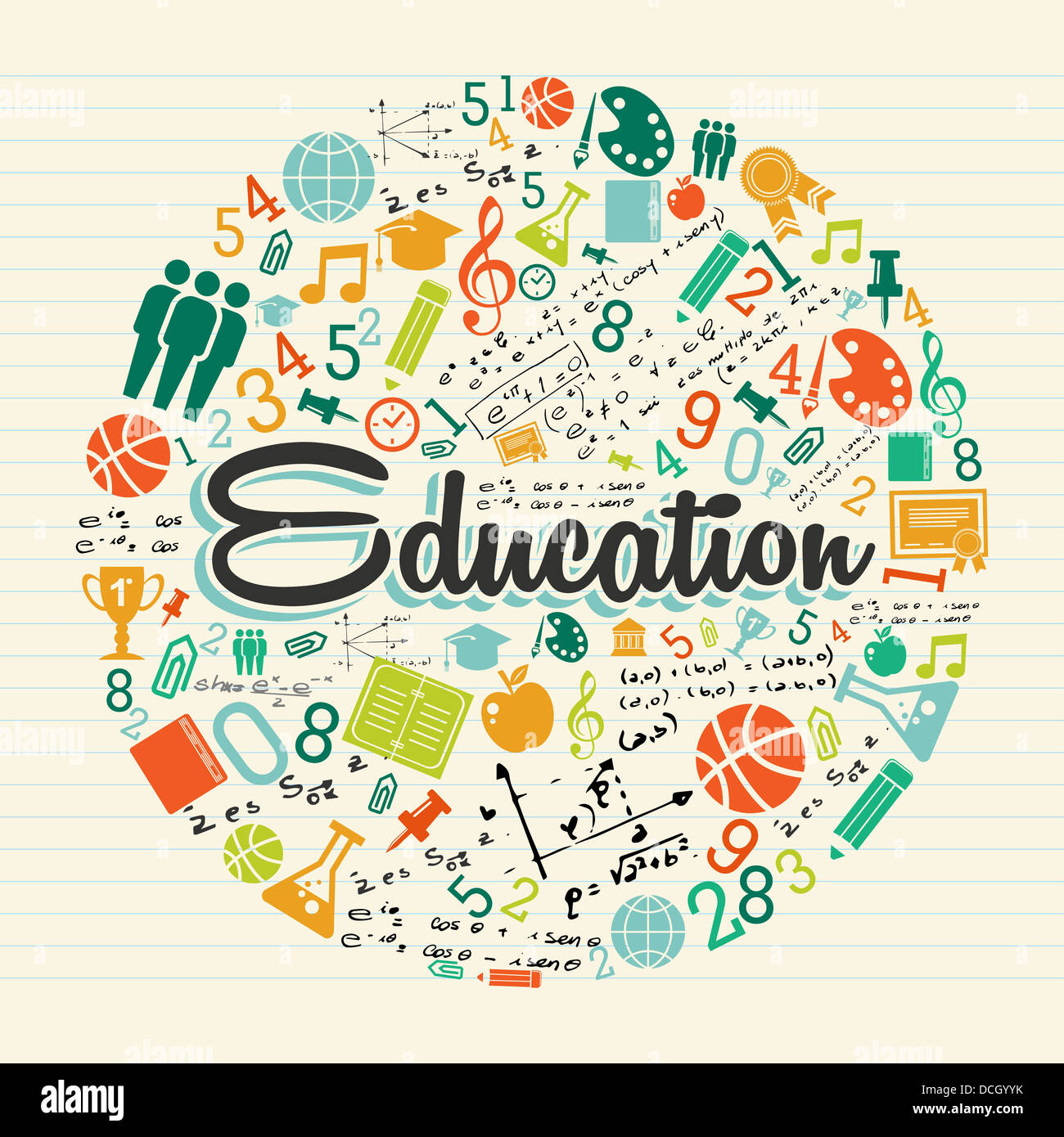 Back to school global icons education text over paper sheet background ...