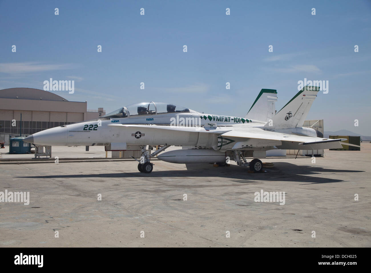 An F/A-18B Hornet of training unit VMFAT-101 in centennial markings at ...