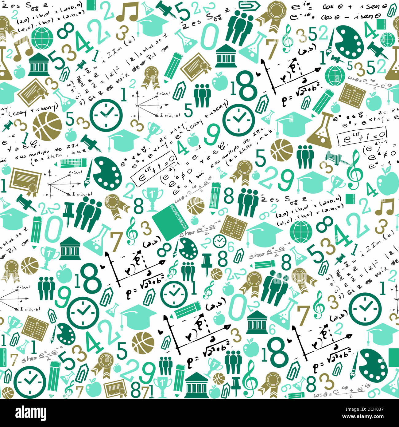 Back to School green icons education seamless pattern background ...