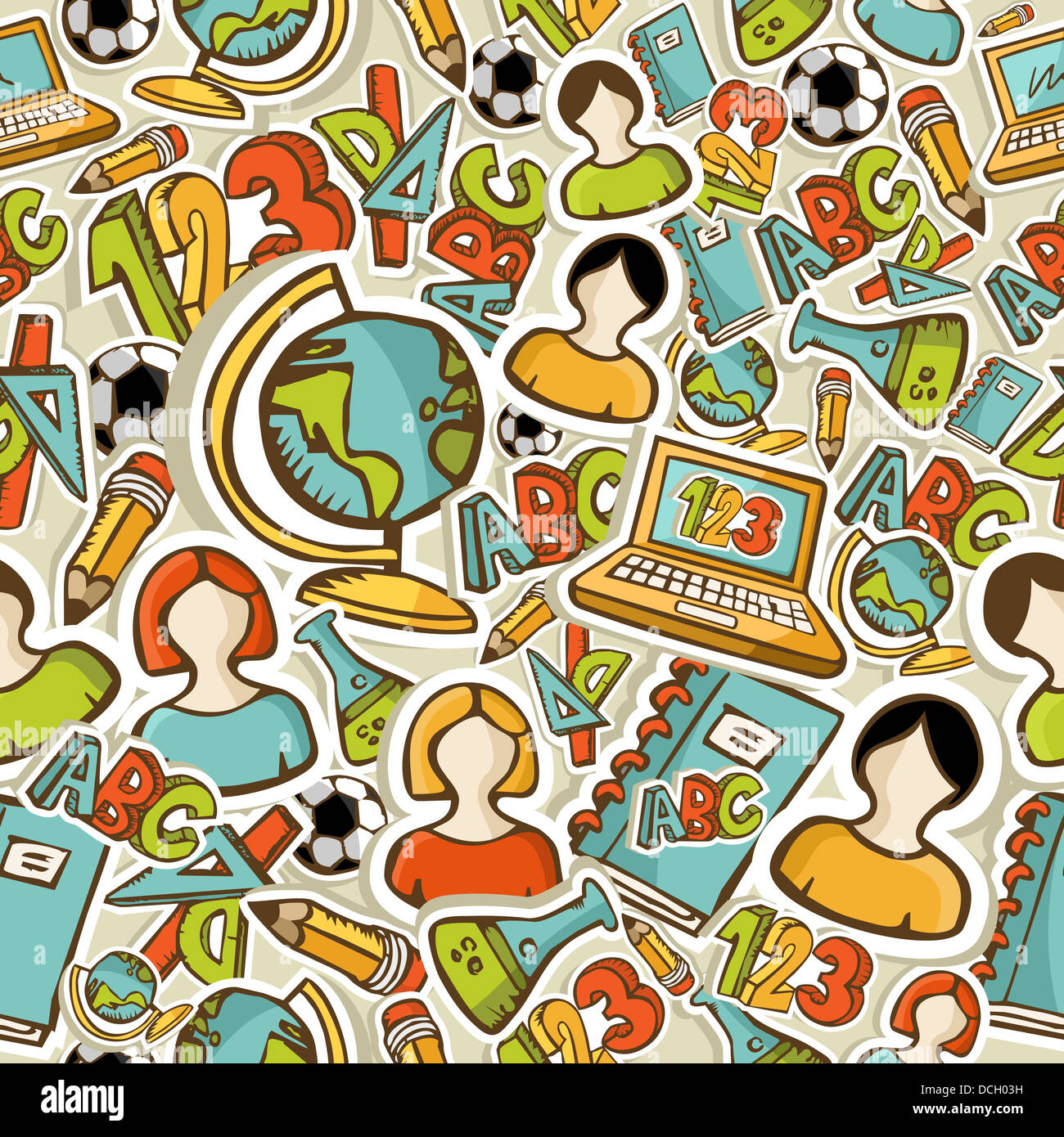 Education colorful icons back to school seamless pattern background ...