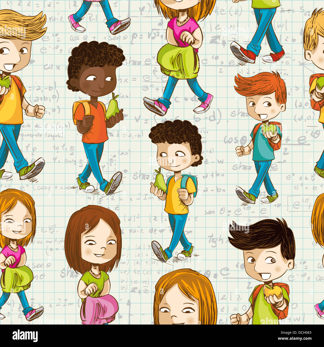 Education colorful cartoon kids back to school seamless pattern ...