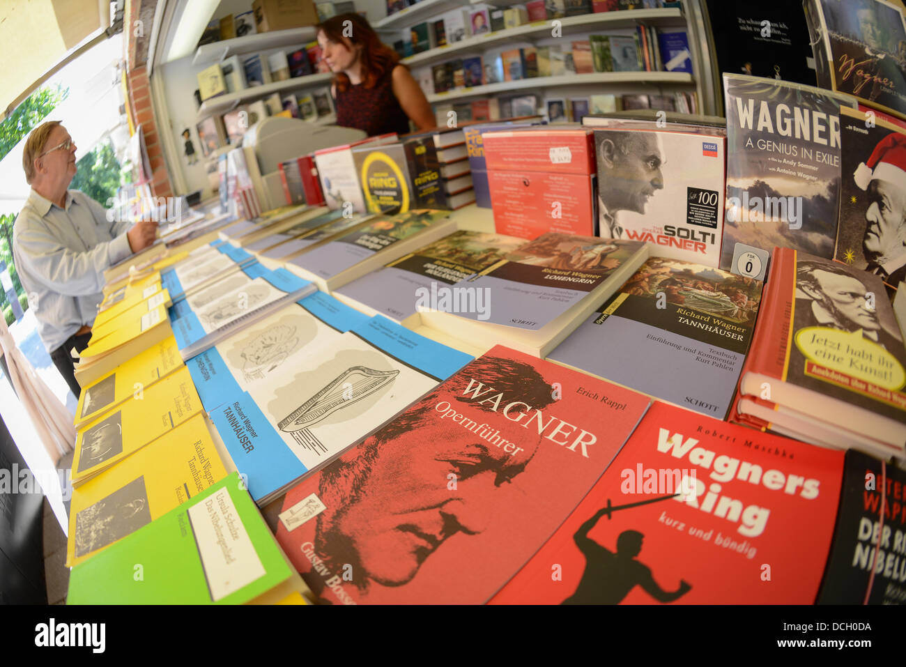 A kiosk offers Wagner books in front of the Festival Theatre on the ...
